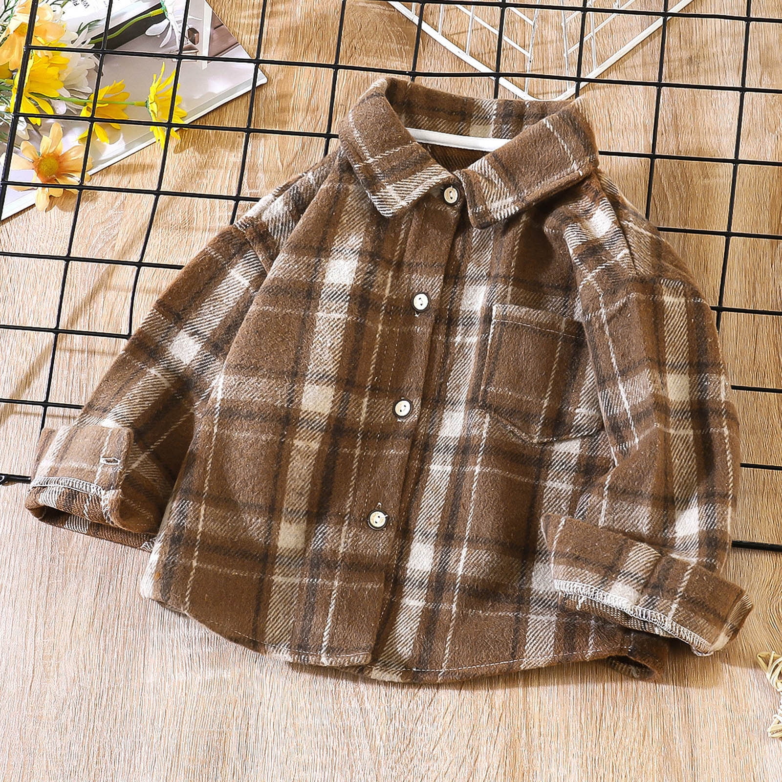 fnnxnal Little Girls Plaid Button-Down Shirt 5-6T, Long Sleeve Soft ...