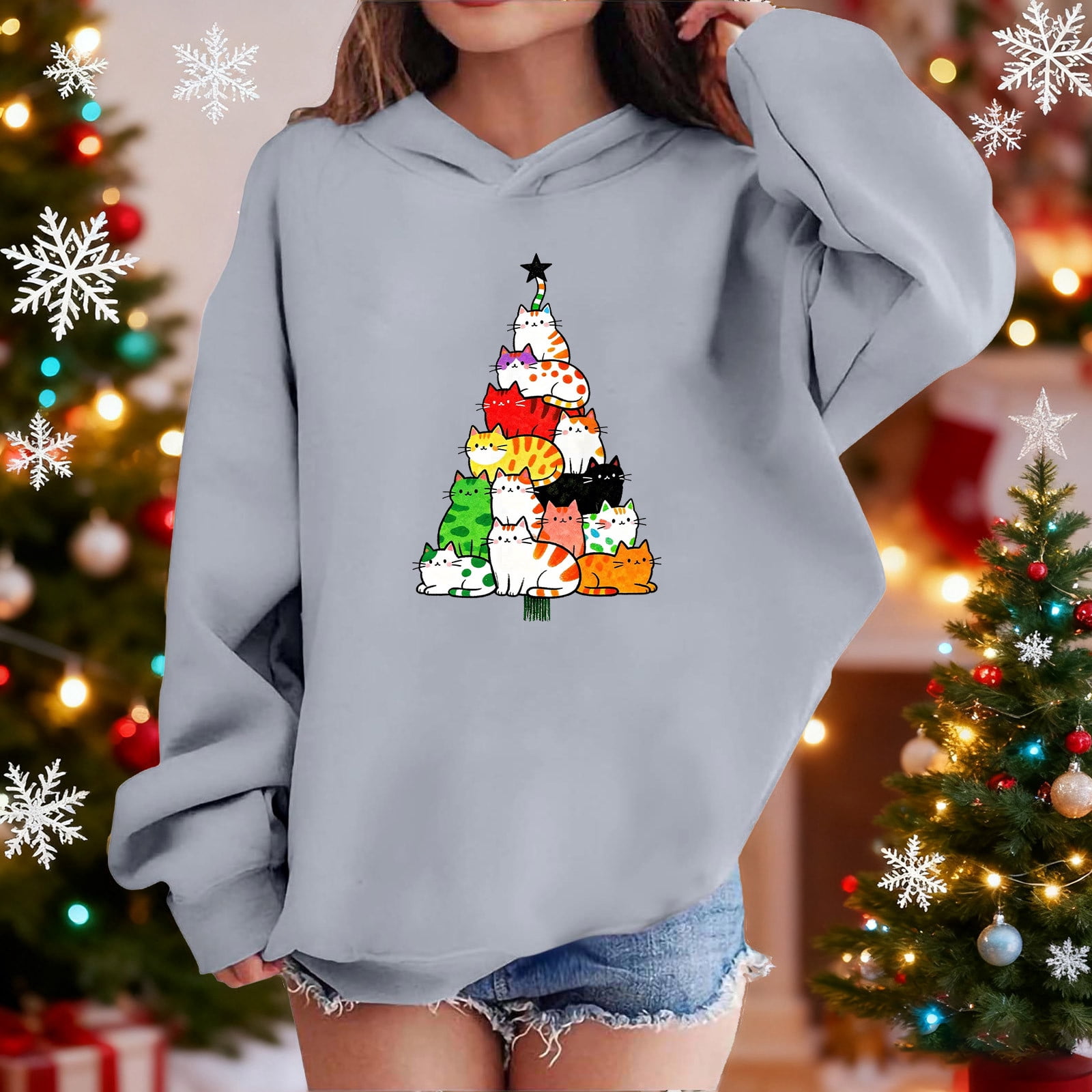 Trupants Little Girls Toddler Gray Christmas Cat Hoodie - 100% ...