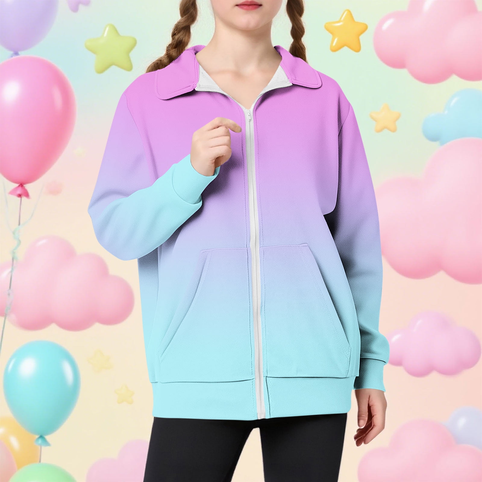 Trupants Soft Stretchy Little Girls' Sky Blue Gradient Full-Zip Jacket ...