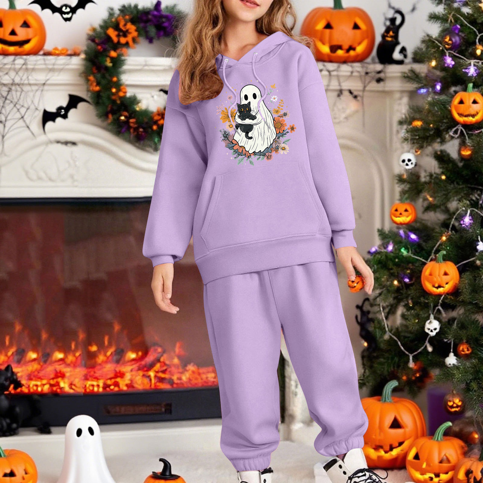 Trupants Toddler 3T Purple Ghost & Black Cat Graphic Tracksuit Set ...