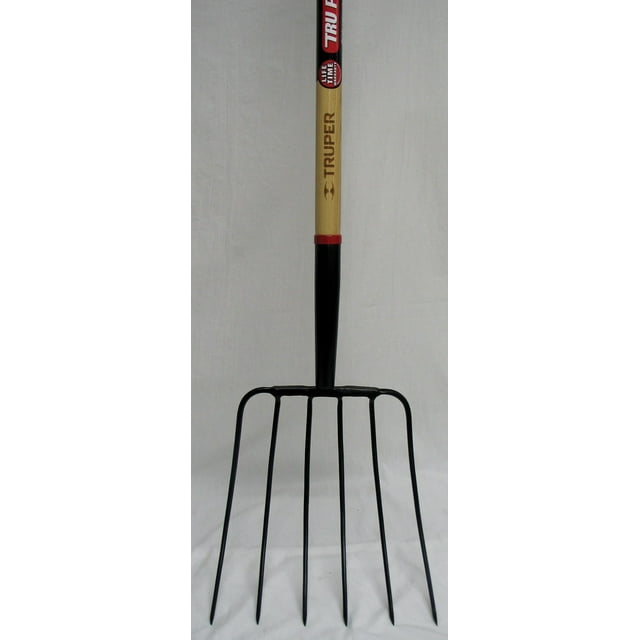 Truper Tools P-Tru Pro 6 Tine Manure Fork Long Handle- Steel/wood 54 ...