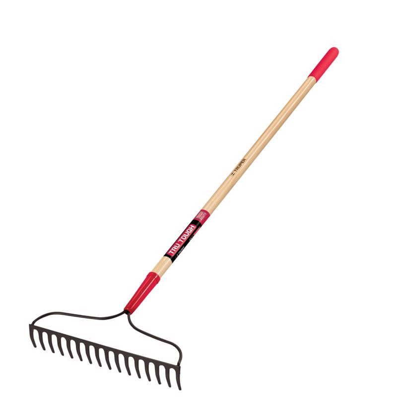 Truper Tru-Tough Metal Garden 59.75 in. 16 Tine Steel Bow Rake Wood ...