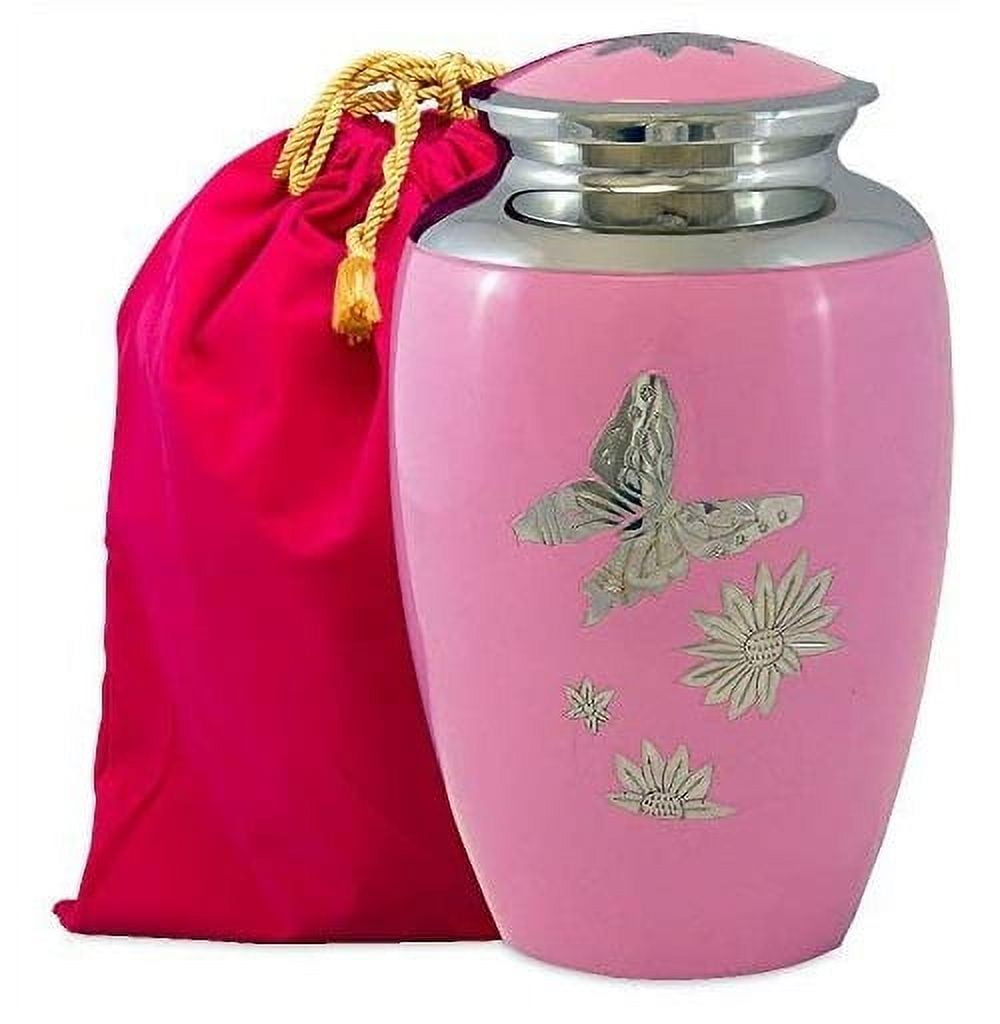 Trupoint Memorials Pink Butterfly Brass Cremation Urn, 200 Cubic Inch ...