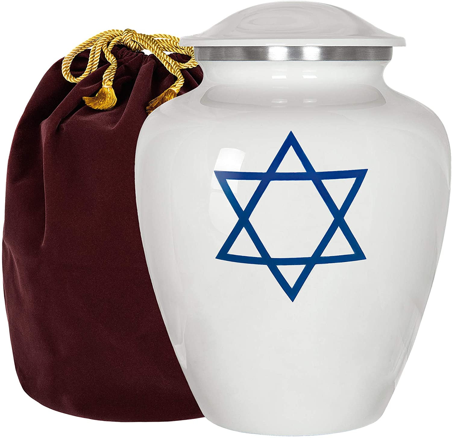 Trupoint Memorials Star of David Jewish Cremation Urn, White and Blue ...