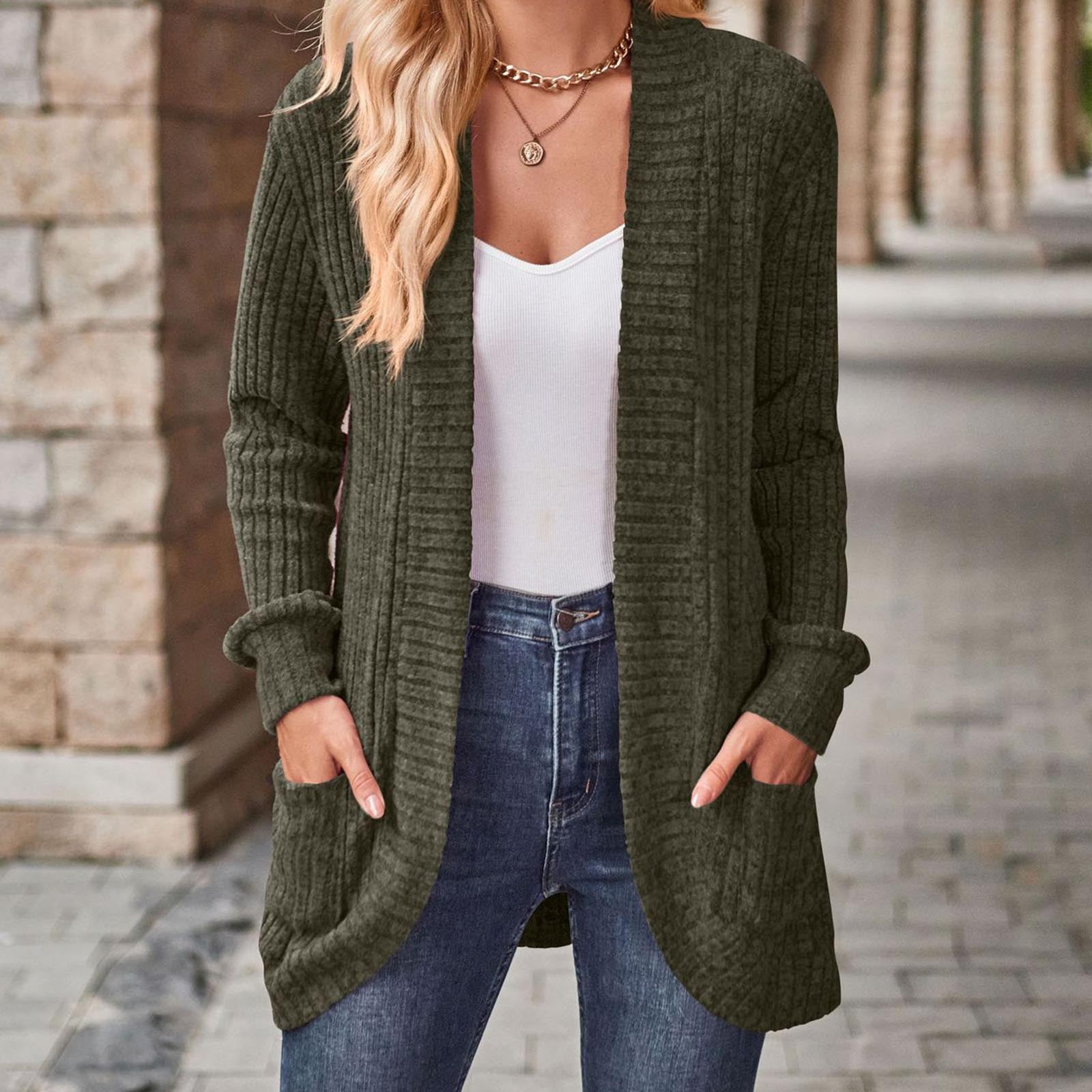Trushirts Womens Army Green Open Front Cardigan - Stretchy Polyester ...