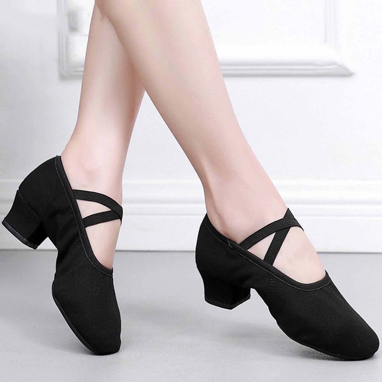 SYMSHOES Womens Black Canvas Dance Shoes - Comfortable Low Block Heel ...