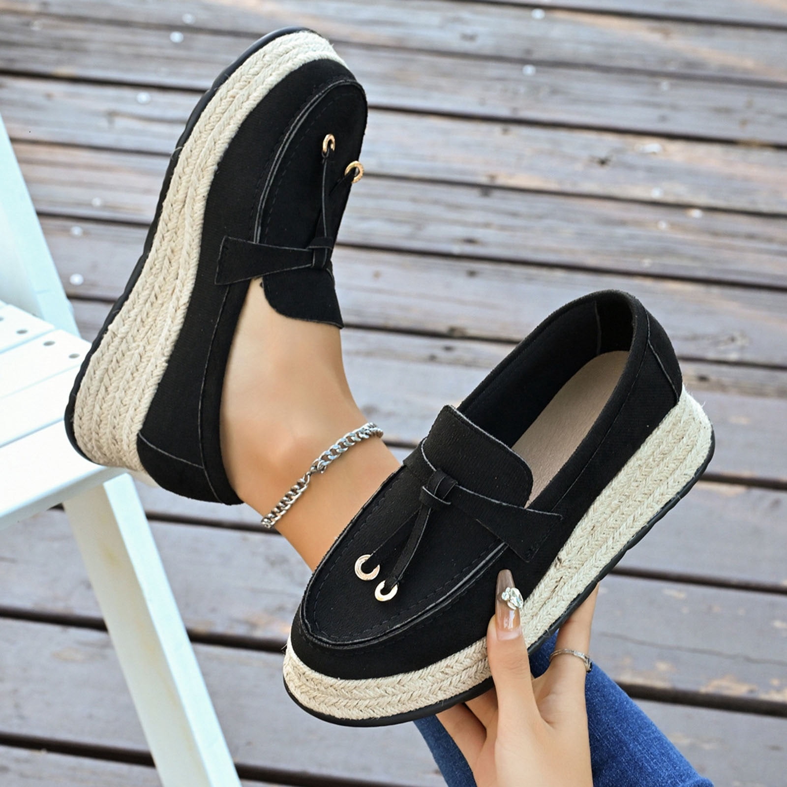 Trushoes Womens Slip On Espadrille Platform Loafers - Vintage Tassel ...
