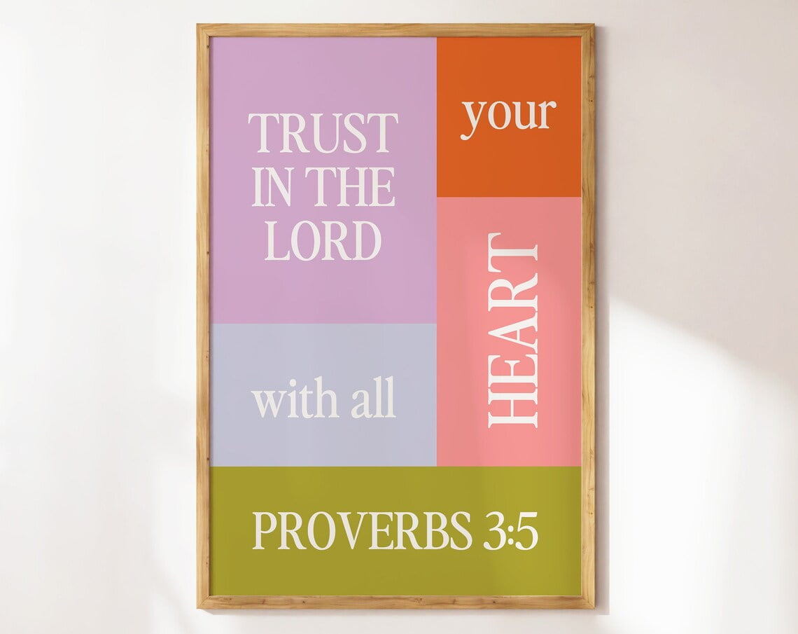 Trust In The Lord Proverbs 3:5-6, Christian Wall Art Minimalist Typography, Colorful Print Gift ...