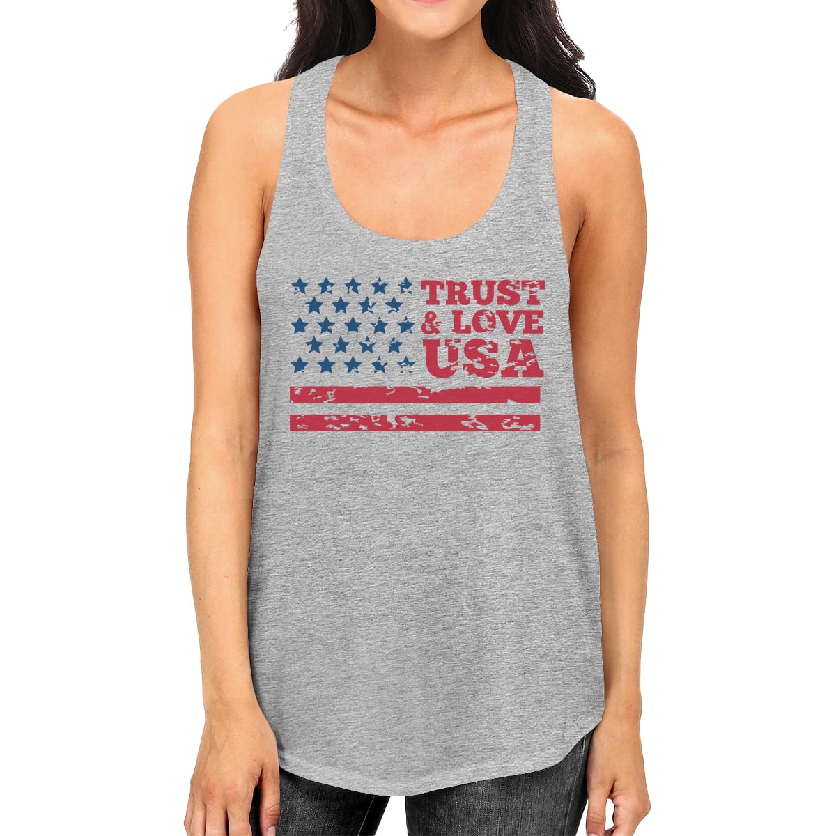 Trust Love USA Womens Grey Tank Top Round Neck Line Cotton Tanks ...