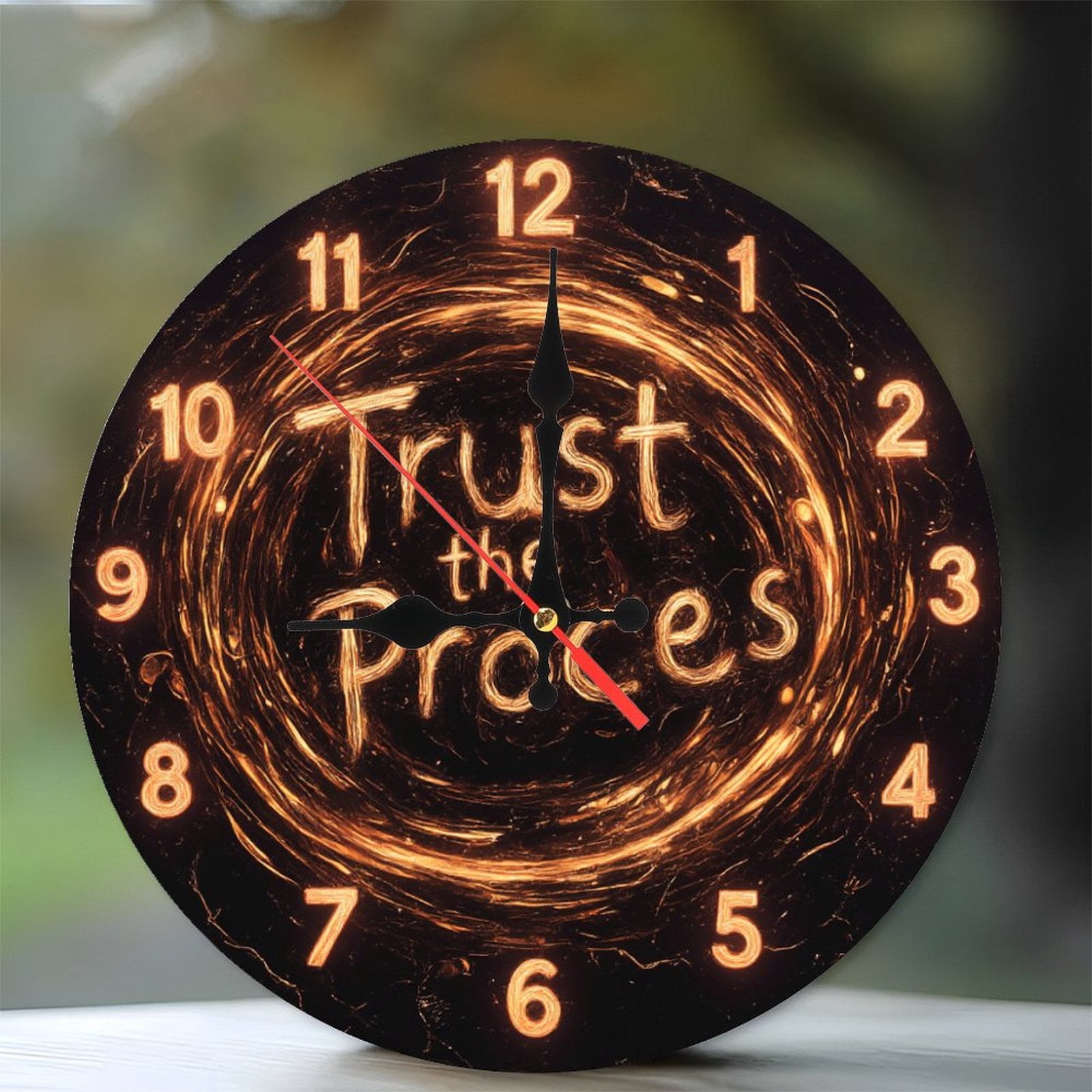 Trust The Process Motivational Wall Clock Fire Design 10-Inch Silent ...