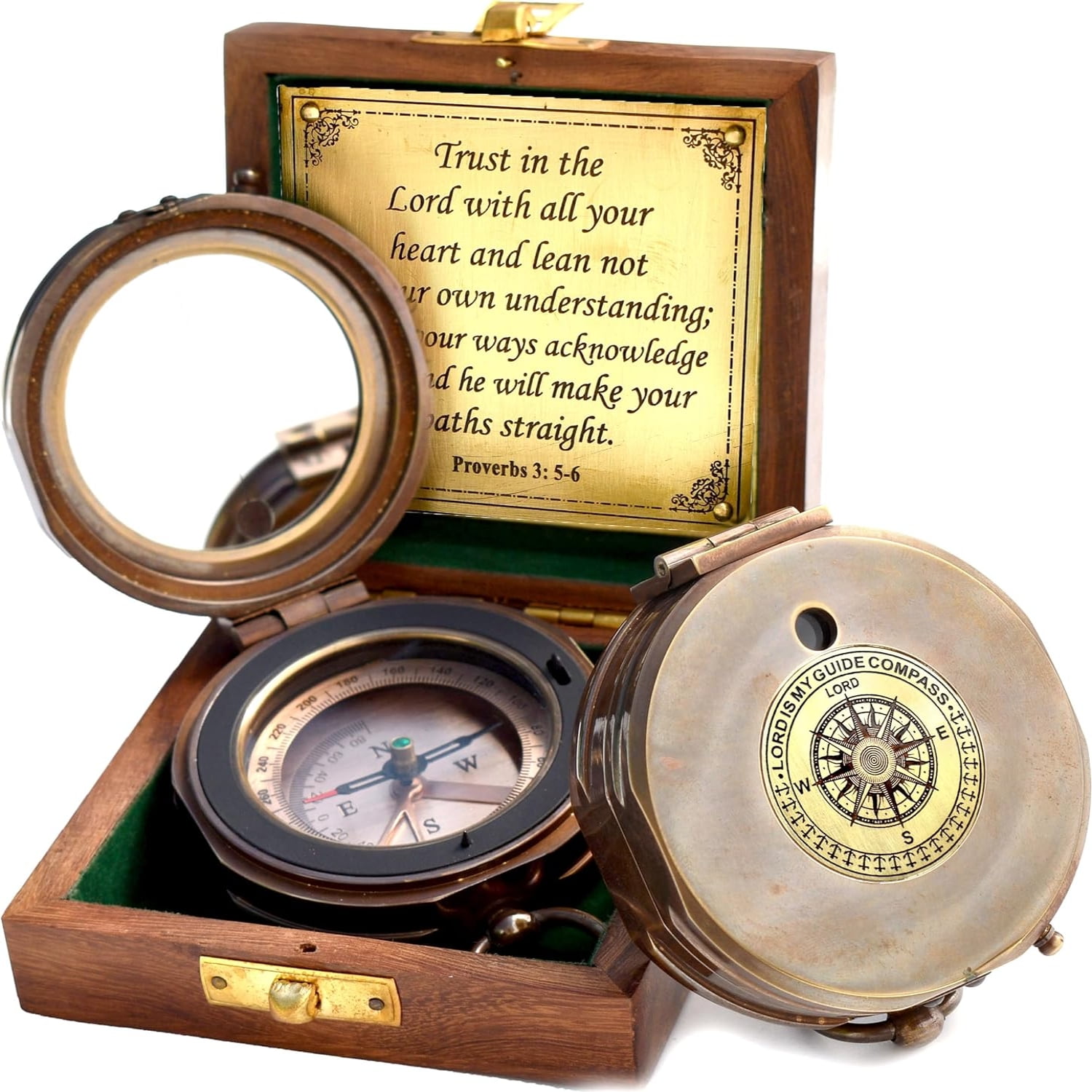 Trust In The Lord Proverbs 3 5 6 Engraved Compass Hiking Survival Military Sighting Compass
