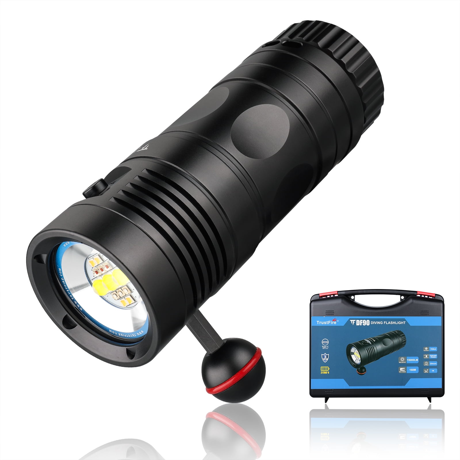 TrustFire DF90 Scuba Diving Light, 15000 Lumens Video Camera ...