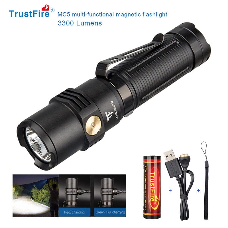 TrustFire MC5 Magnetic Rechargeable Pocket EDC Tactical Flashlight IPX8 ...