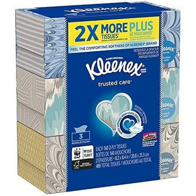 Trusted Care White Facial Tissue, 160 2-Ply Tissues, (Pack Of 3) - Walmart.com