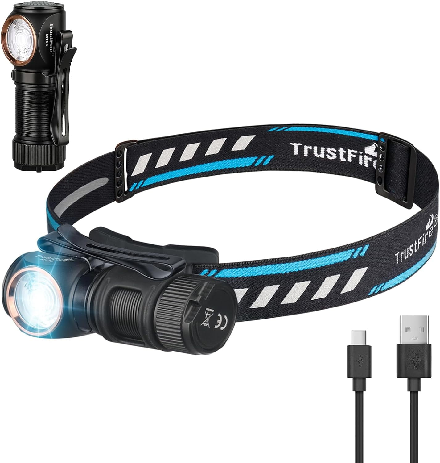 Trustfire MT15 LED Headlamps 1000LM USB C Rechargeable Mini 16340 EDC ...