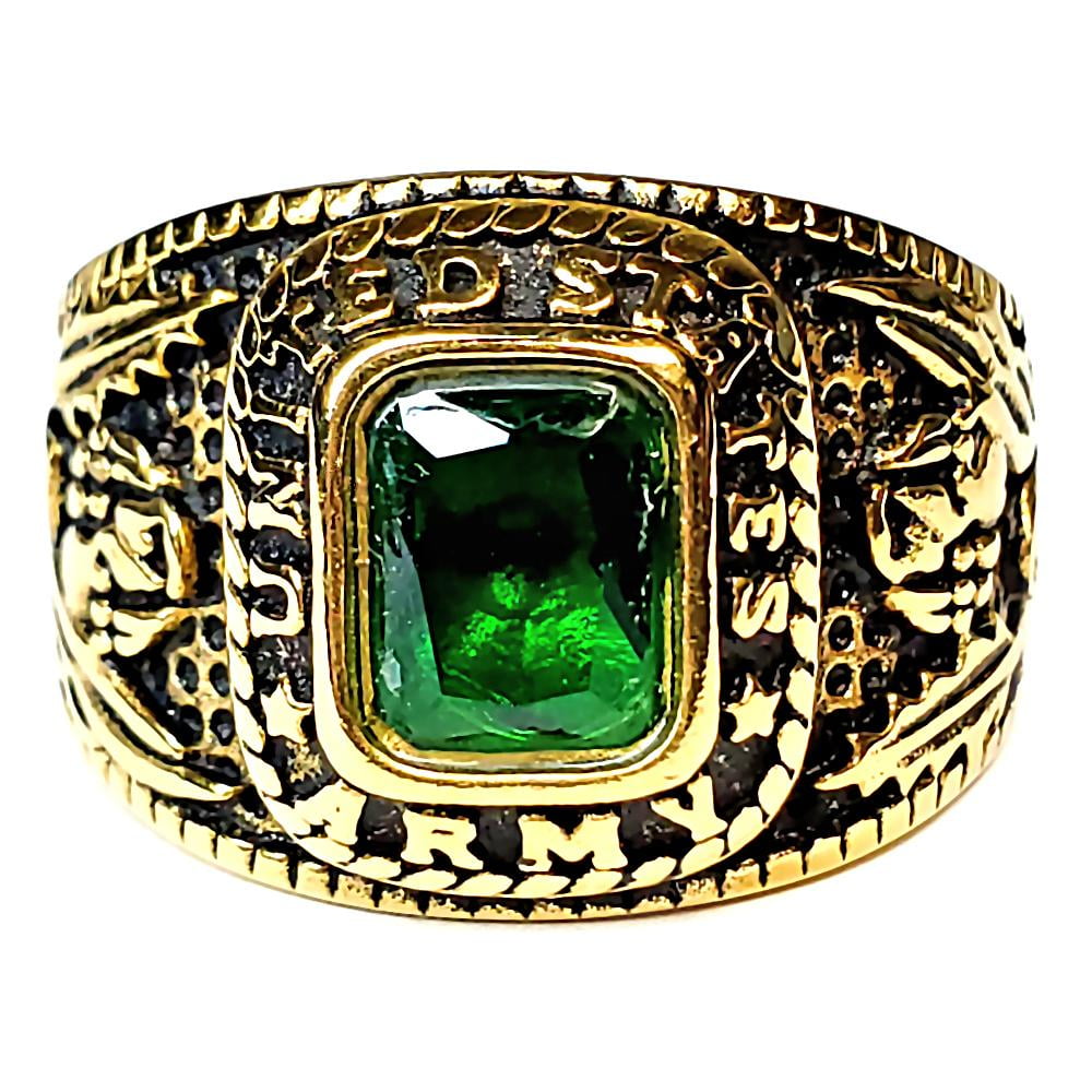 Trustmark Mens Simulated Emerald US Army Gold-Tone Stainless Steel ...