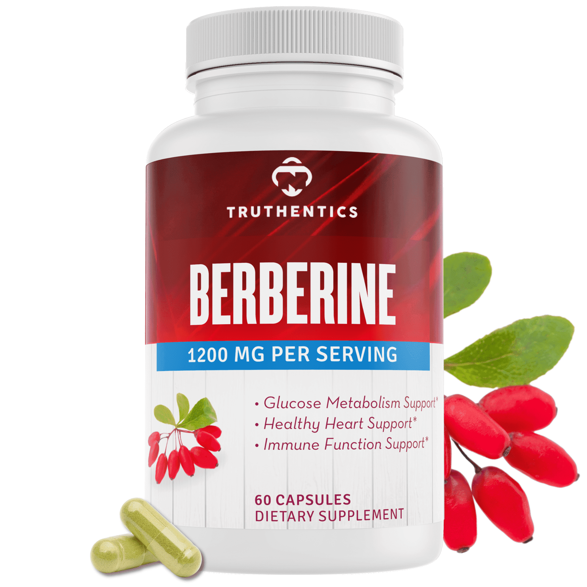 Truthentics Berberine HCL Supplement, 1200 mg, Gluten-Free, Vegan, 60 ...