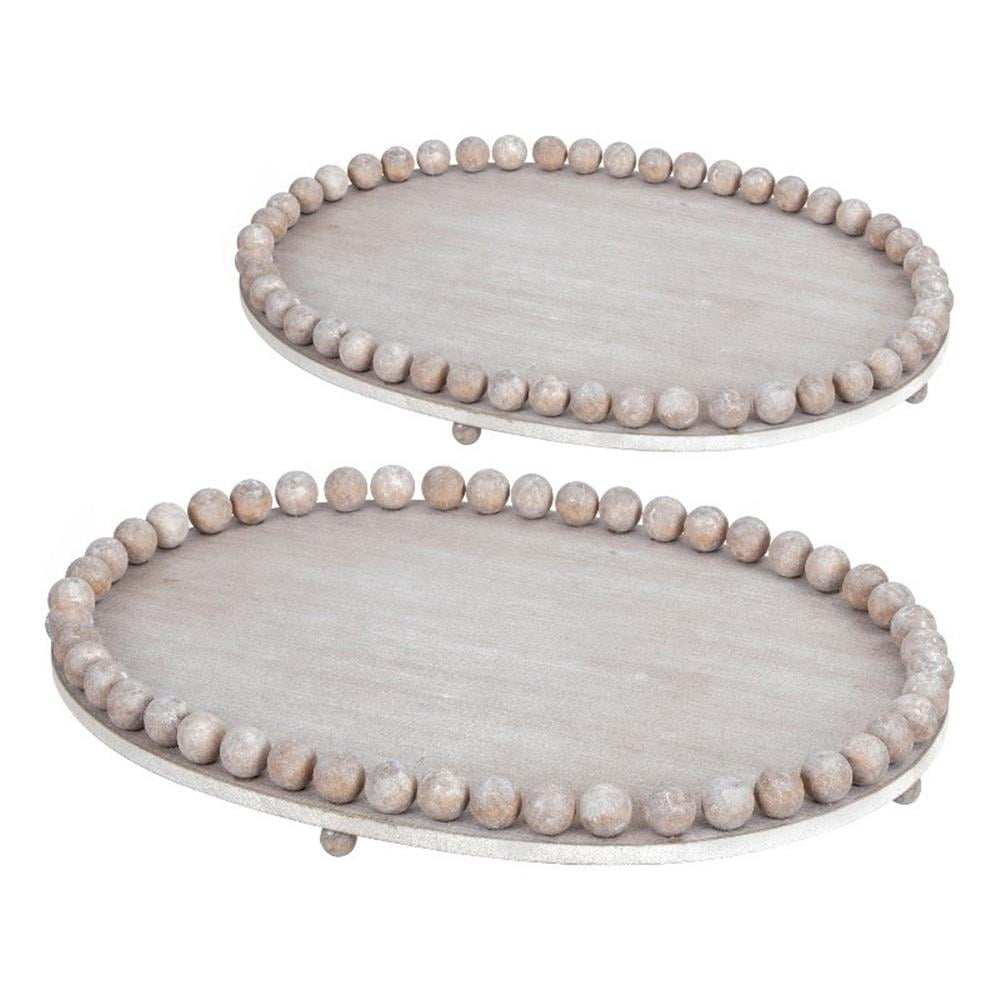 Truu Design Set of 2 Decorative Gray Farmhouse Oval Wood Trays ...
