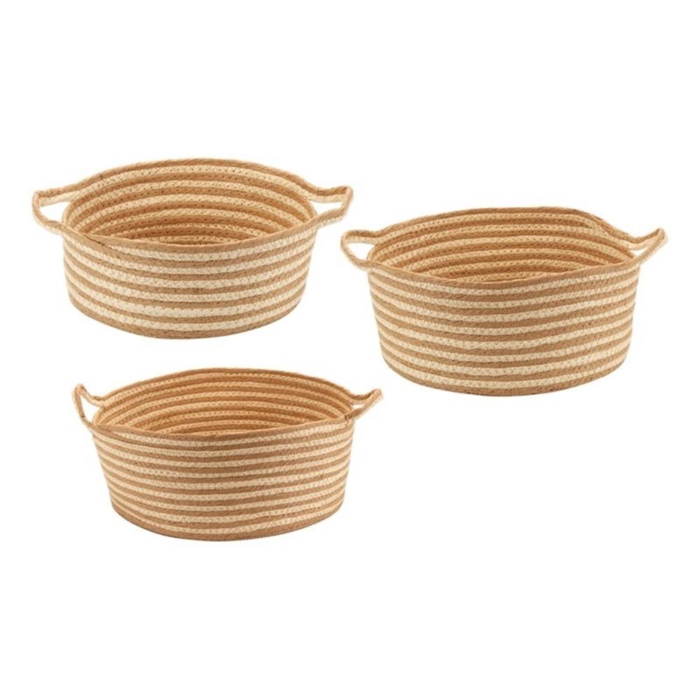 Truu Design Set of 3 Farmhouse Natural Storage Baskets with Handles ...