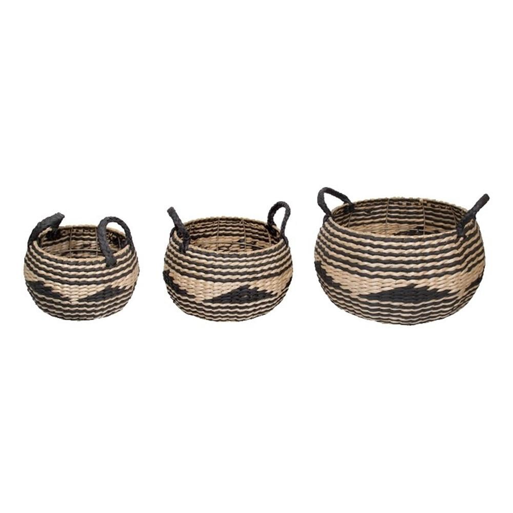 Truu Design Set of 3 Round Natural Beige Farmhouse Storage Baskets ...