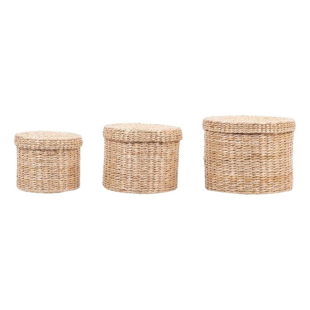 Truu Design Set of 3 Round Natural Storage Baskets with Lids - Walmart.com