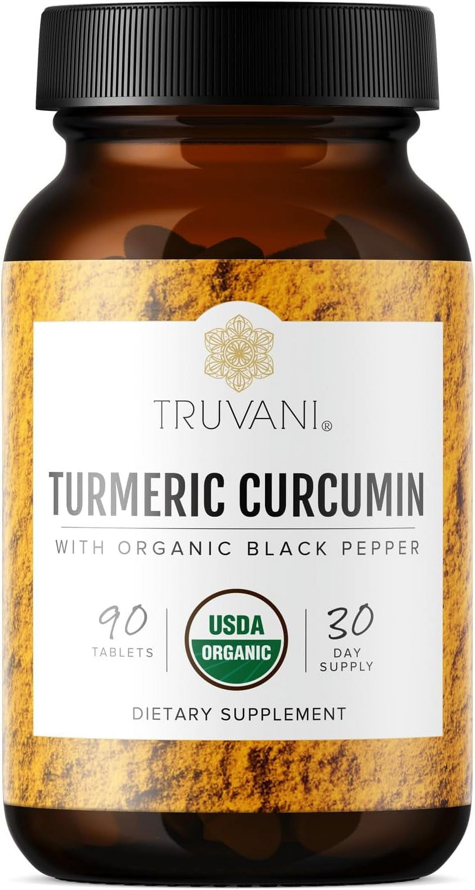Truvani Organic Turmeric Curcumin Supplement with Black Pepper, 1350mg ...