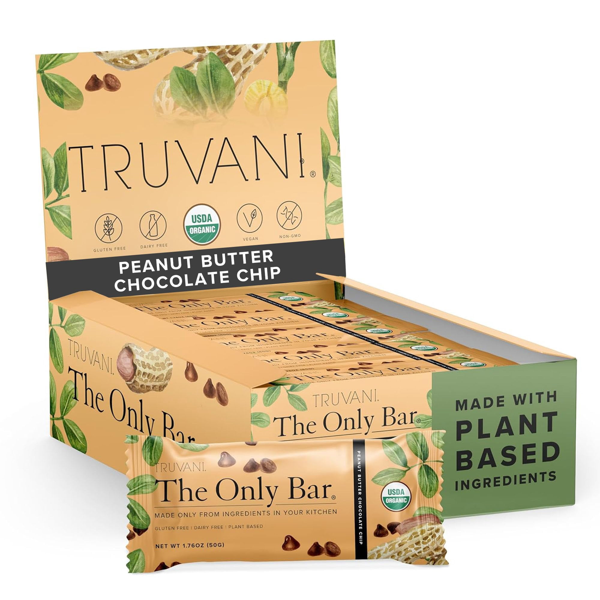 Truvani Plant Based Snack BCF26 Bars | Peanut Butter Chocolate Chip 12 ...