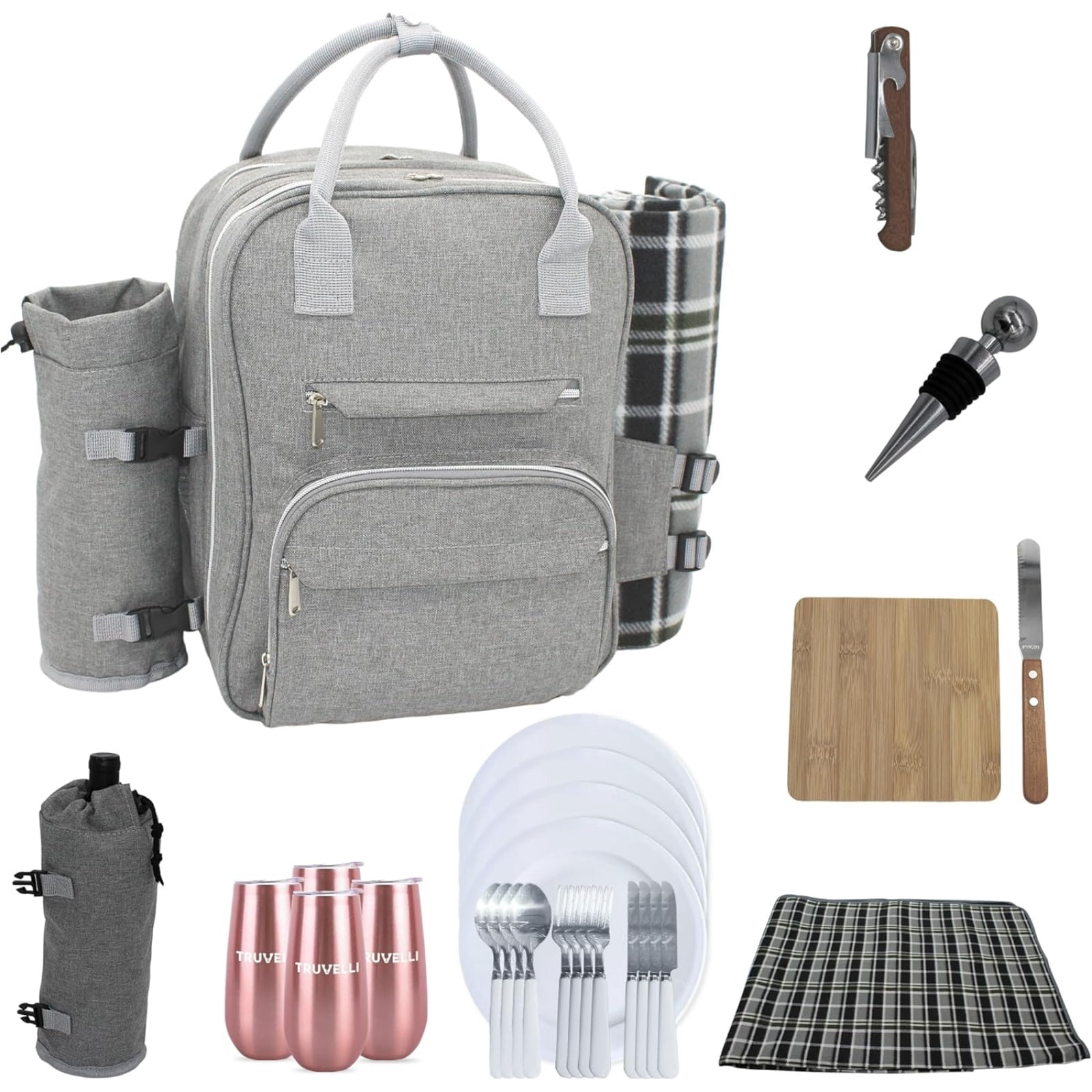 Truvelli Picnic Backpack for 2 with Blanket – 12-in-1 Insulated Picnic ...