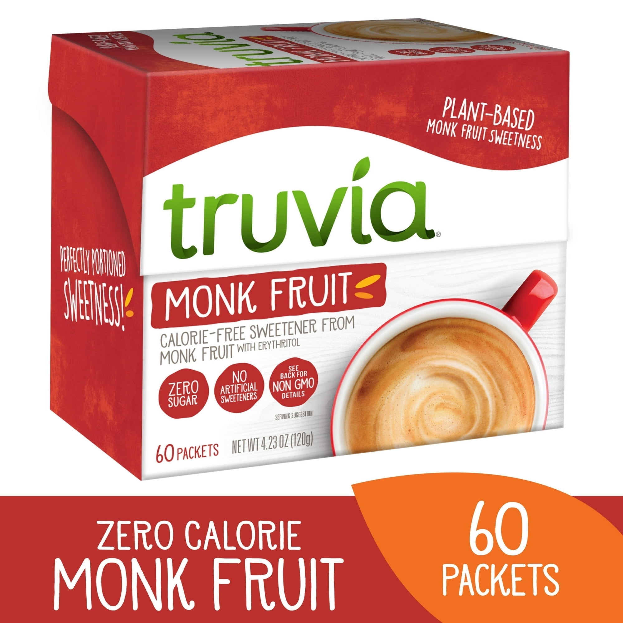 Truvia Calorie-Free Sweetener from The Monk Fruit, 60 Packets (4.23 oz Carton) - Walmart.com