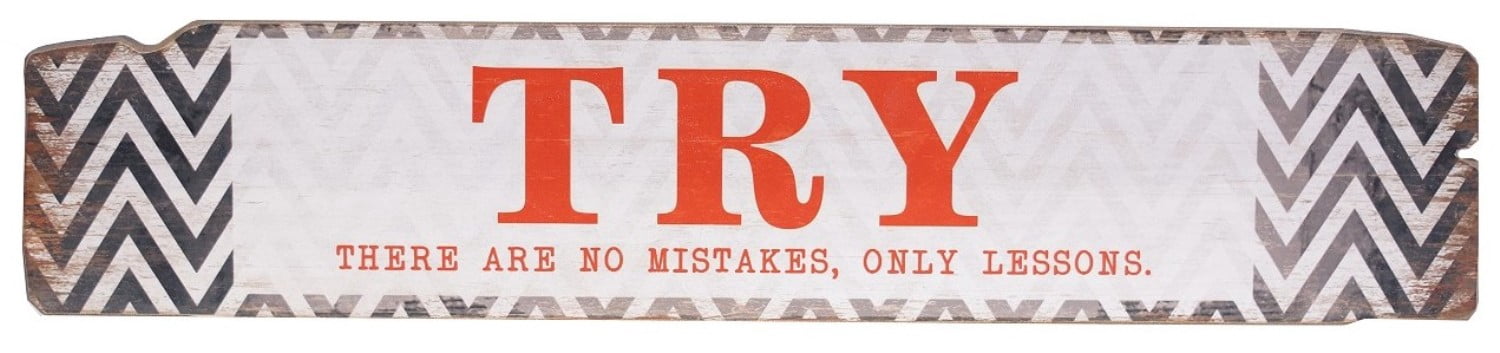 Try There Are No Mistakes Only Lessons Wood Sign 24 Inches Blue Chevron ...