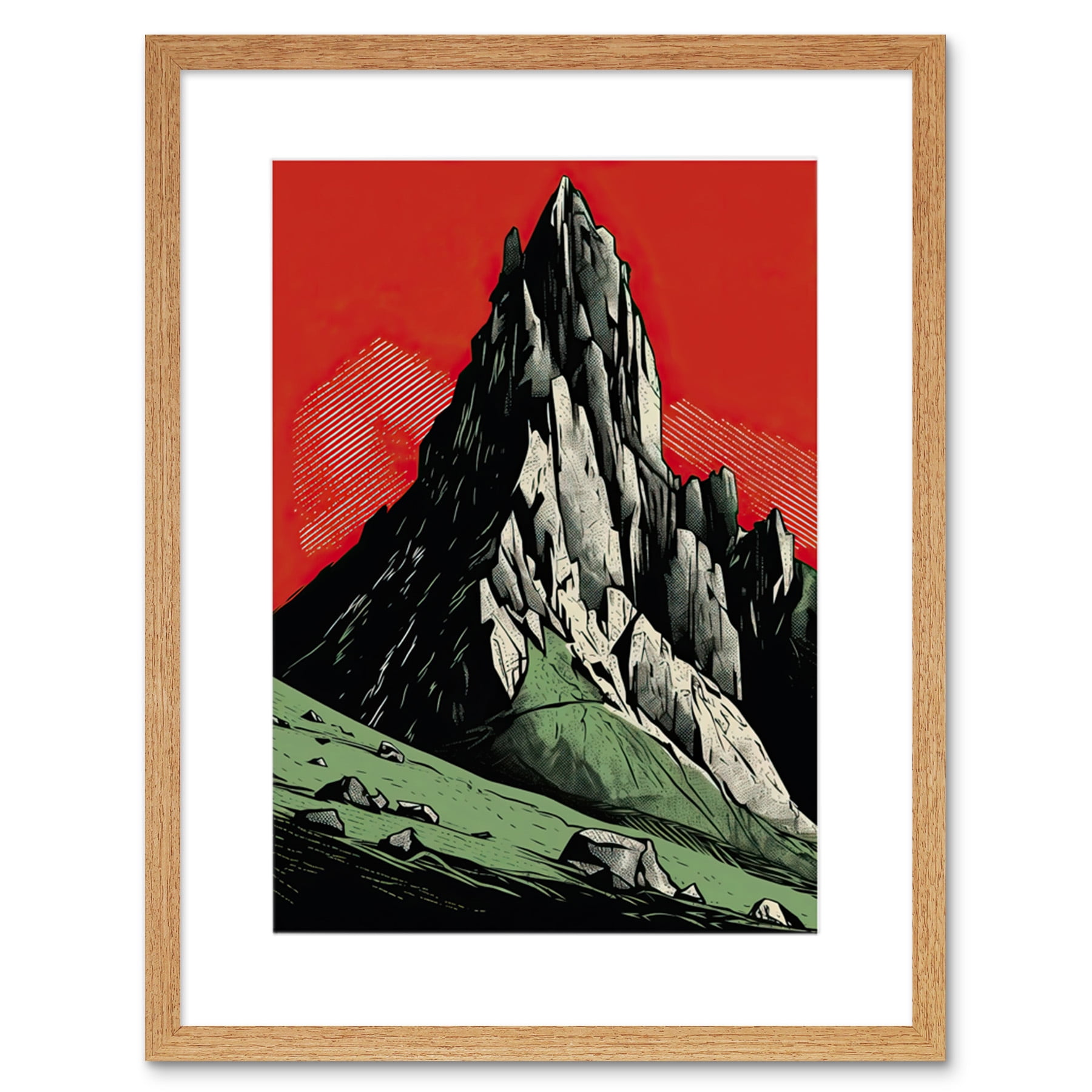 Tryfan Mountain Peak Bold Linocut Illustration Artwork Framed Wall Art ...