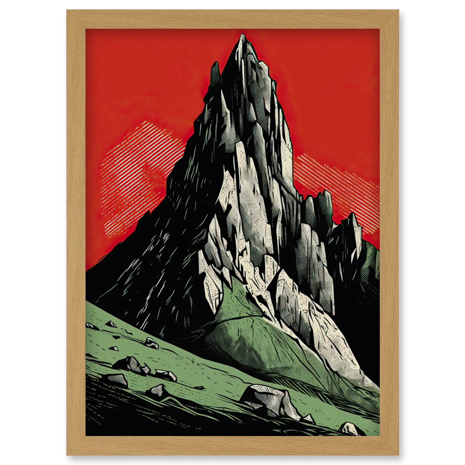 Tryfan Mountain Peak Bold Linocut Illustration Artwork Framed Wall Art ...