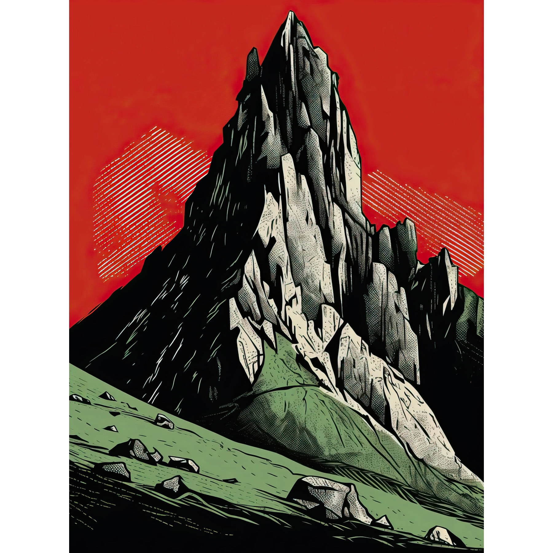 Tryfan Mountain Peak Bold Linocut Illustration Extra Large XL Wall Art ...