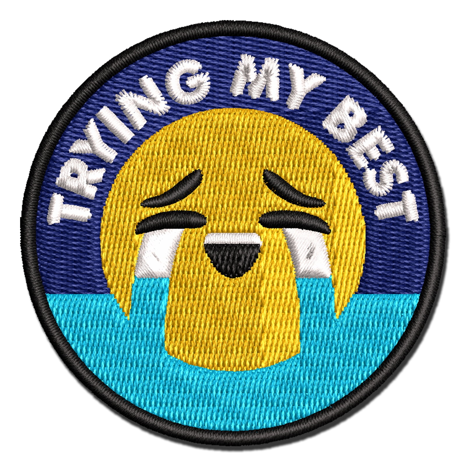 Trying My Best Crying Face Applique Multi-Color Embroidered Hook & Loop Patch - 2.0 Inch Mini ...