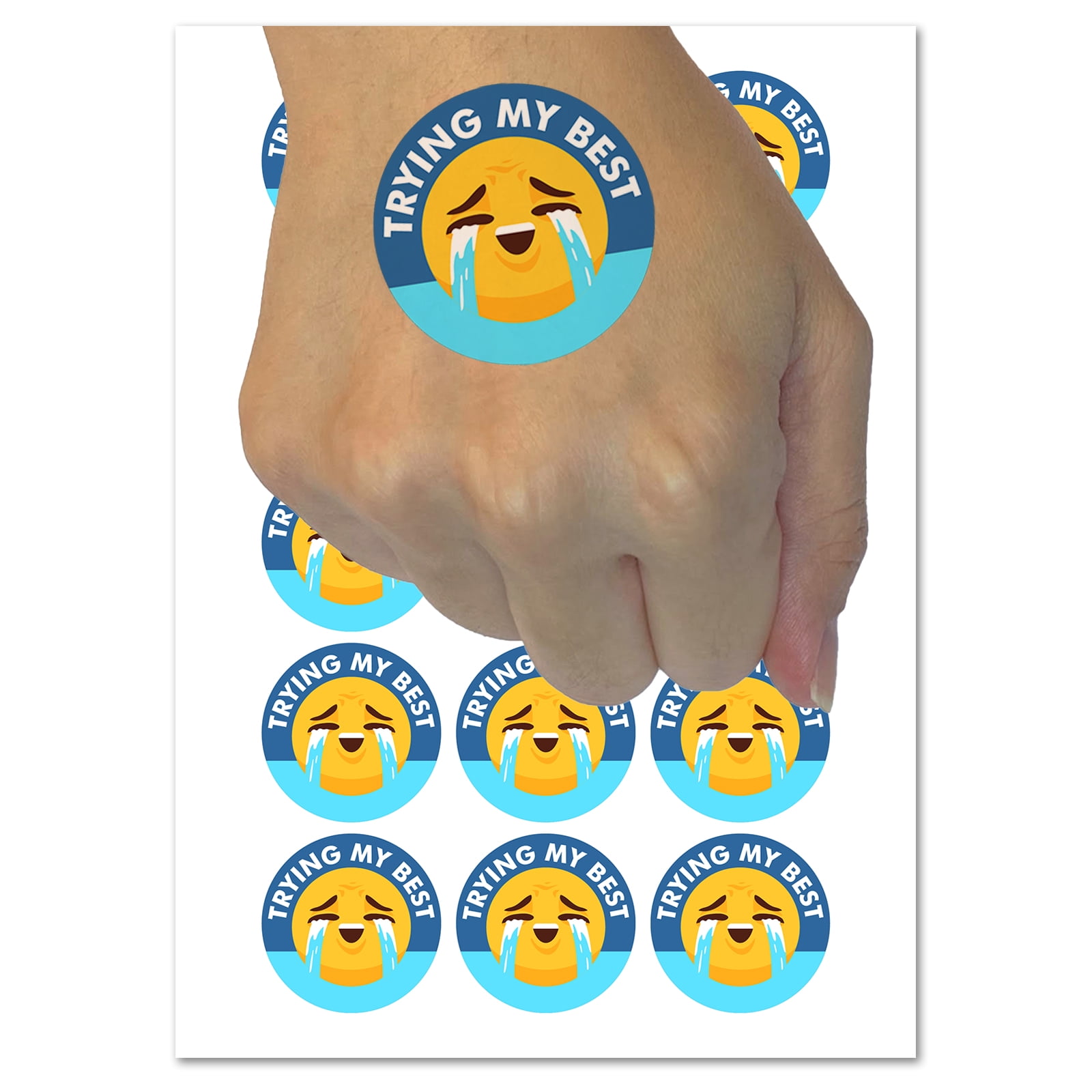 Trying My Best Crying Face Water Resistant Temporary Tattoo Set Fake ...