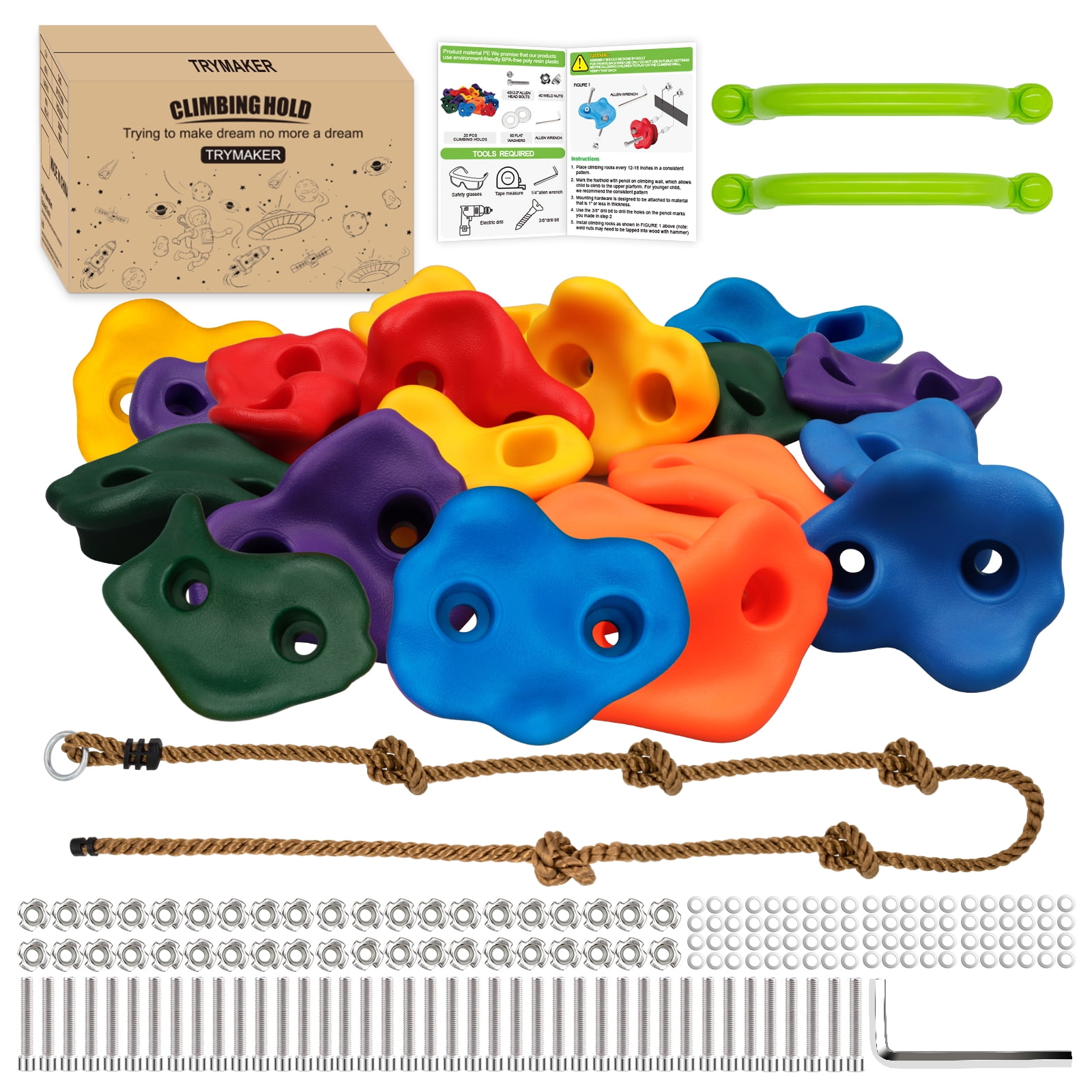 Trymaker Climbing Holds,Rock Climbing Wall for Kids,20PCS Climbing ...