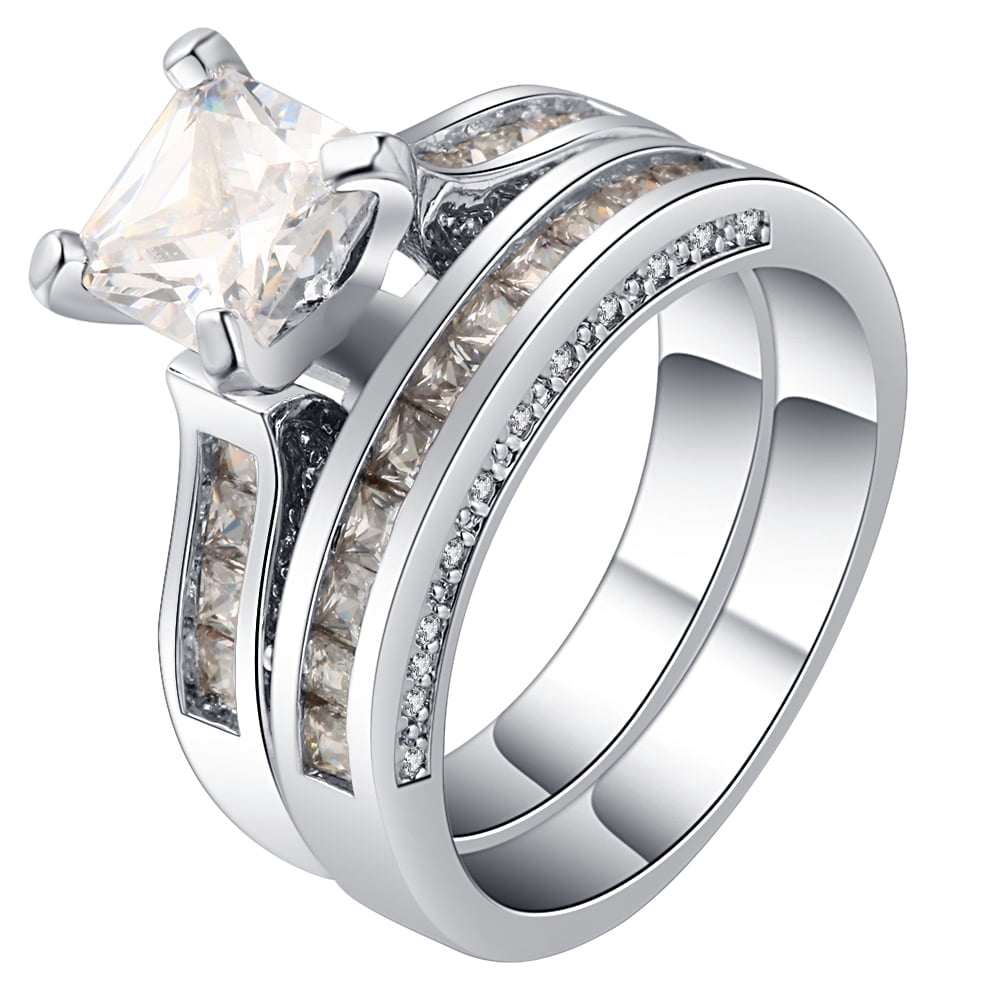 Trynity Wedding Ring Set for Women CZ Engagement Ring Matching Bridal ...