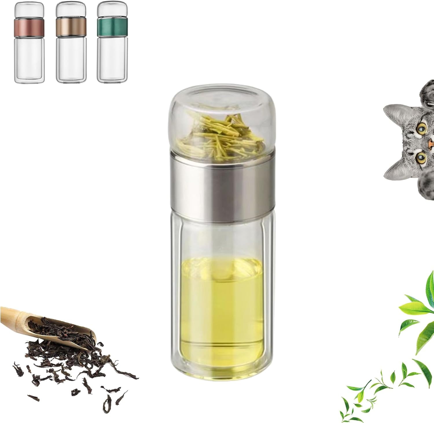 Tryteava Glass Infuser, Double Glass Tea Infuser Bottle with Integrated ...