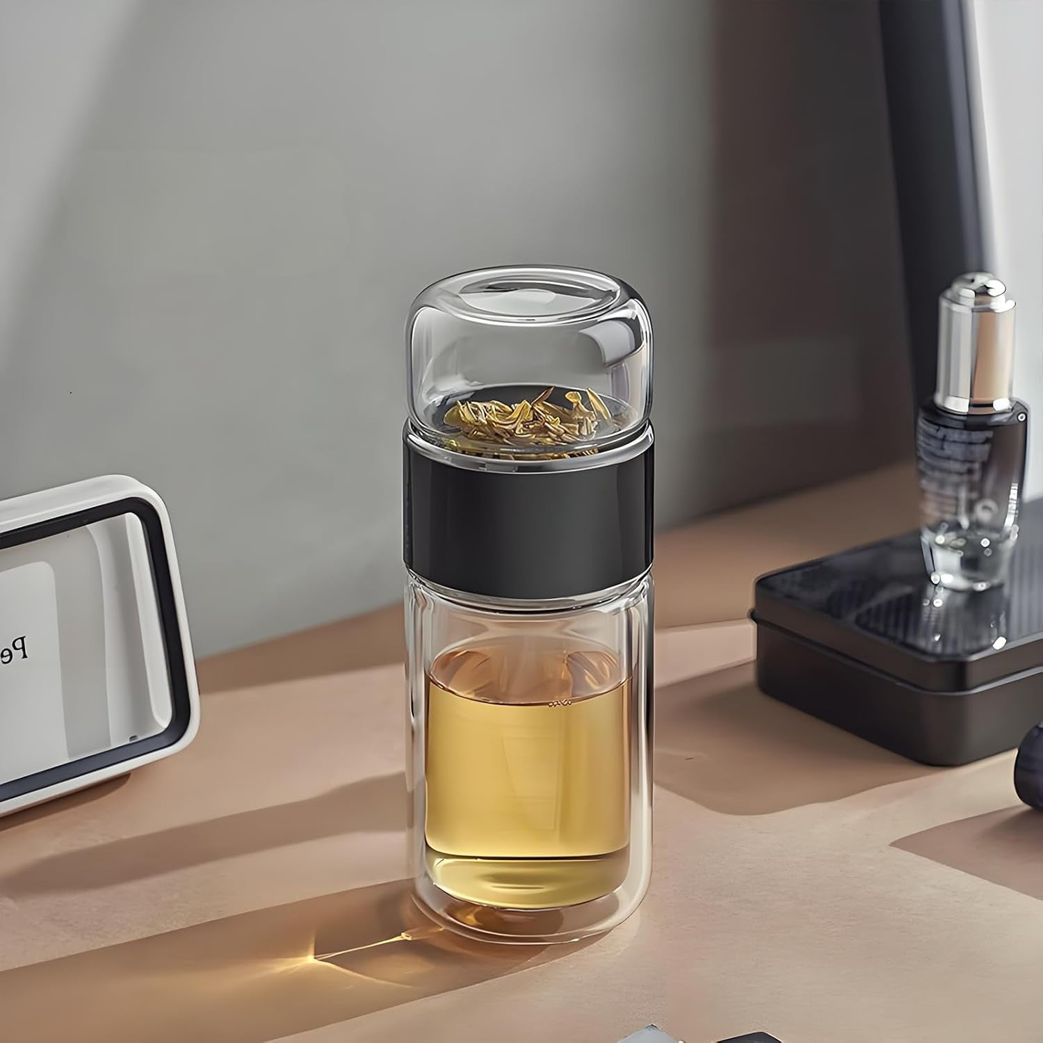 Tryteava Glass Tea Infuser,Portable Double Layered Teava 3-In-1 Smart ...