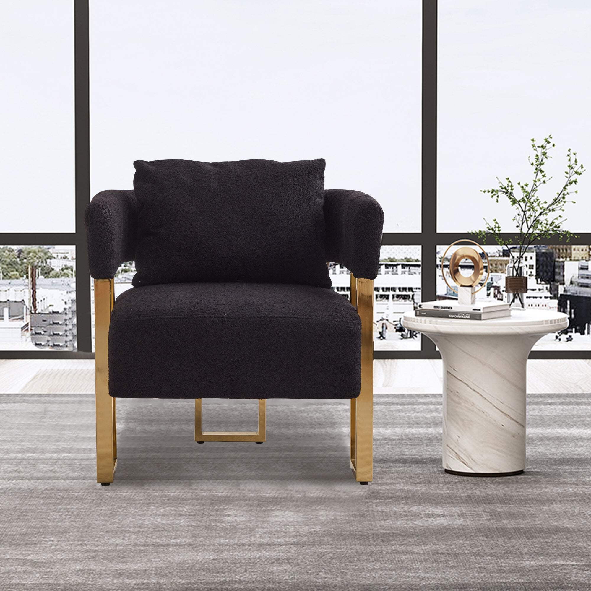 Ts Teddy Velvet Upholstered Metal Foot Sofa Black Gold Teddy 1 Seat ...