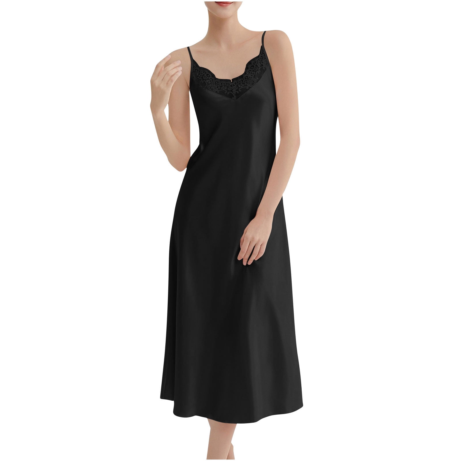 Tsesme Satin Nightgown for Women V-Neck Sleep Dress Sleepwear Lace ...