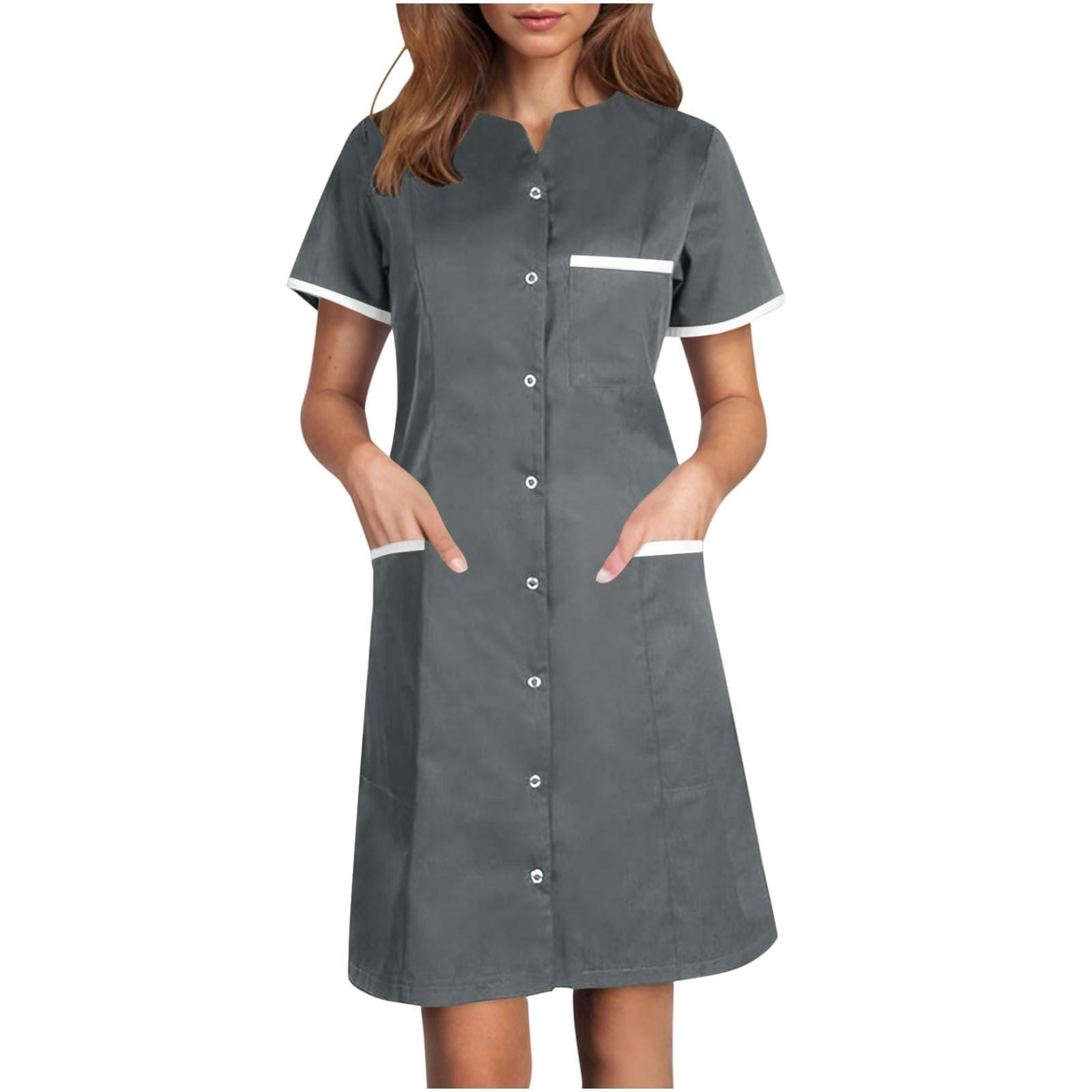 Tshirt Dress Women Uk, Loose Fit Caregiver Button Pockets Healthcare ...