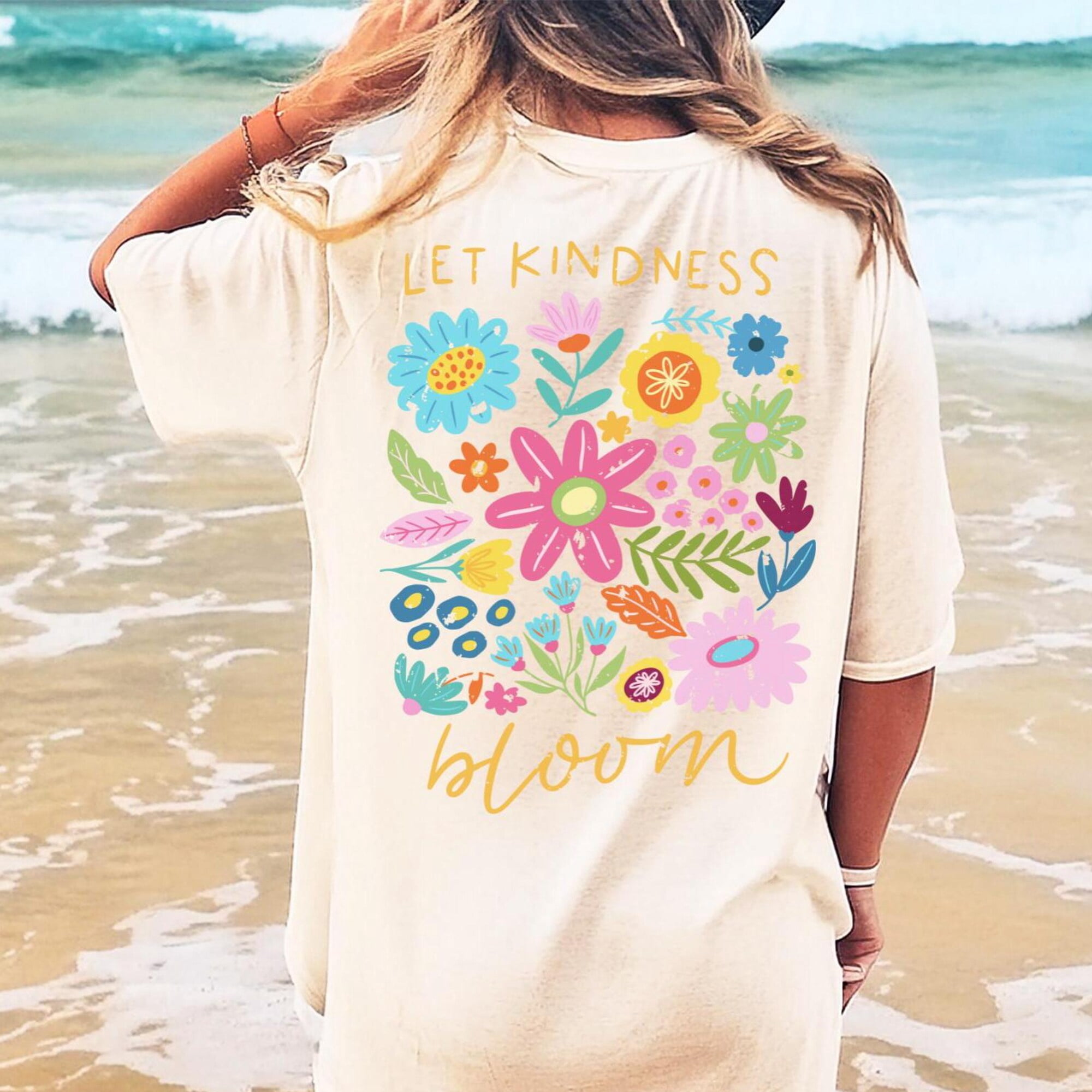 Tshirt Retro Floral Back Image Boho Style - Walmart.com