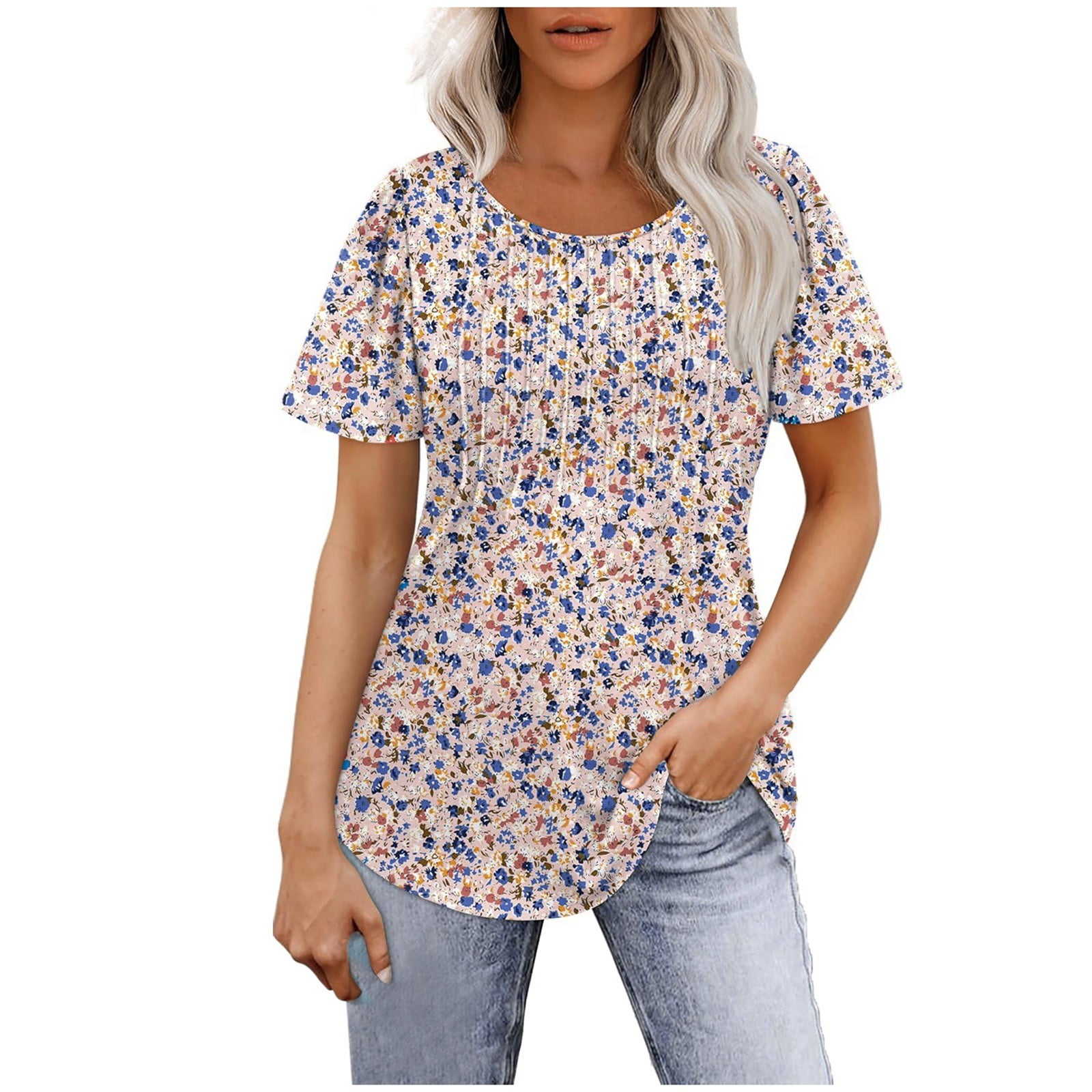 Tshirts For Women Plus Size T shirts Plus Size Short Sleeve Pleated ...