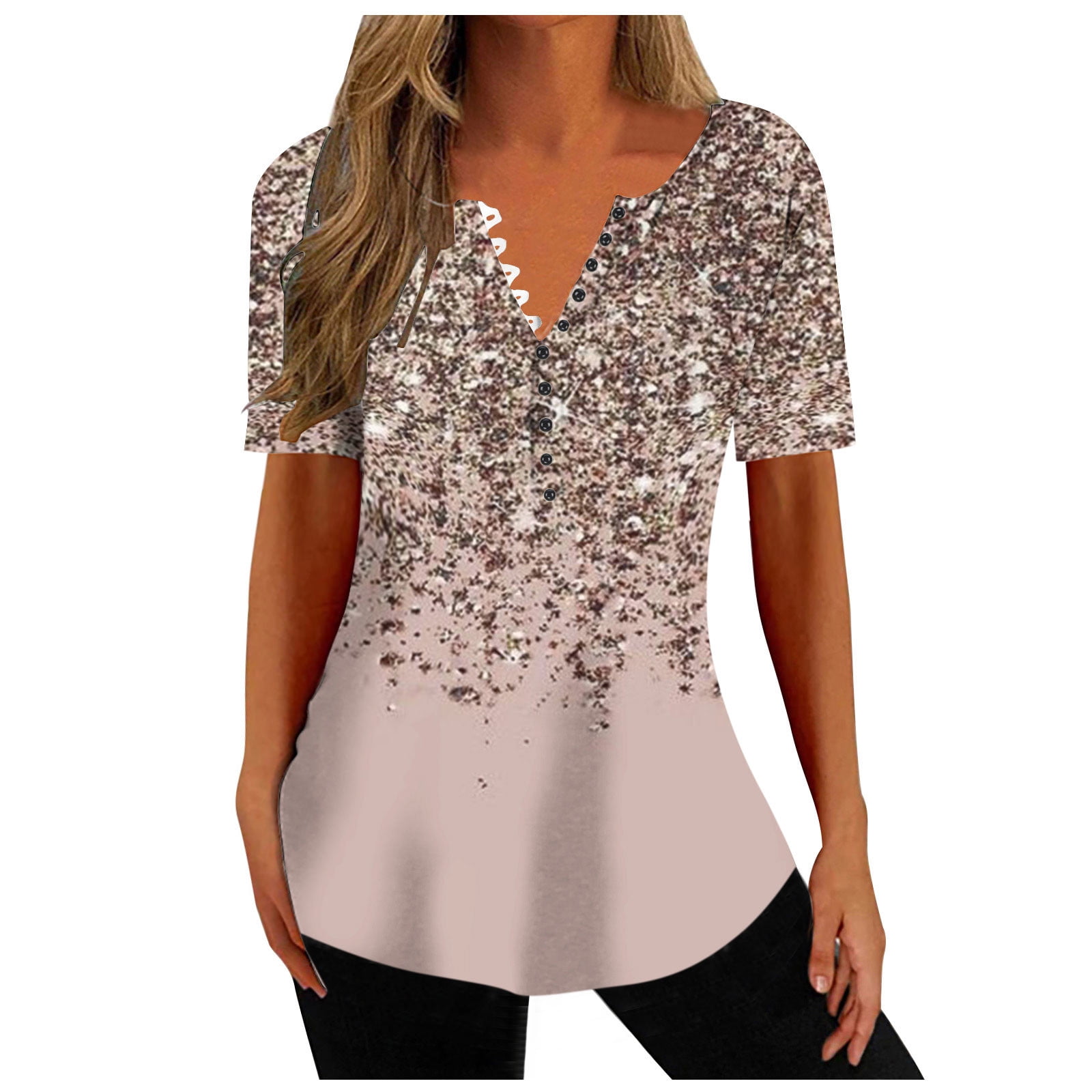 UPPADA Tshirts Shirts for Women Womens Hide Belly Tunic Buttons V Neck ...