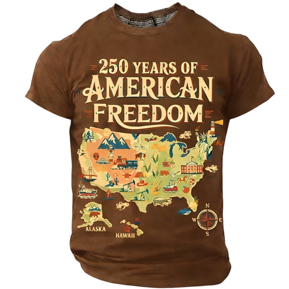 Tshirts Shirts for Men Vintage 250 Years of Freedom Flag Printed Casual ...