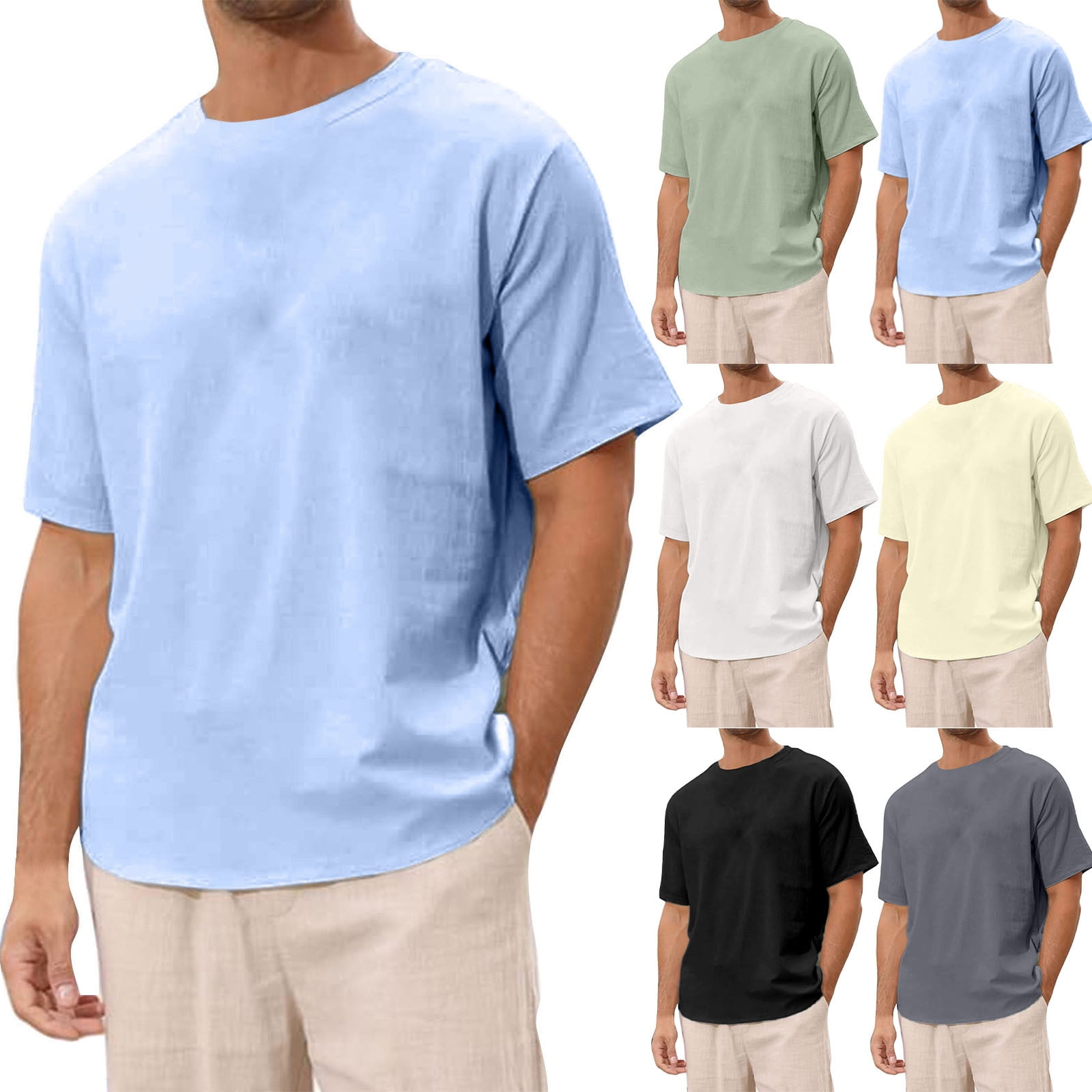 Tshirts for Men Casual Short Sleeve Soft Athletic Tops Crew Neck Soild Color Stretch Sport Basic ...