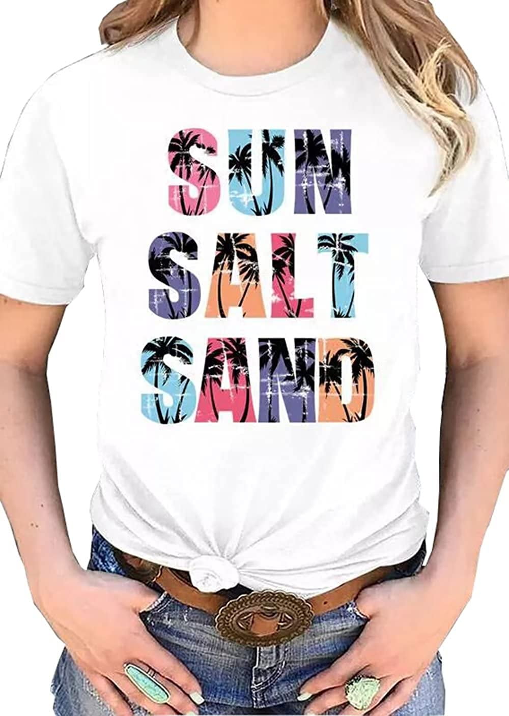 Tshirts for Women Sun Salt Sand Beach Coconut Tree Summer Family ...