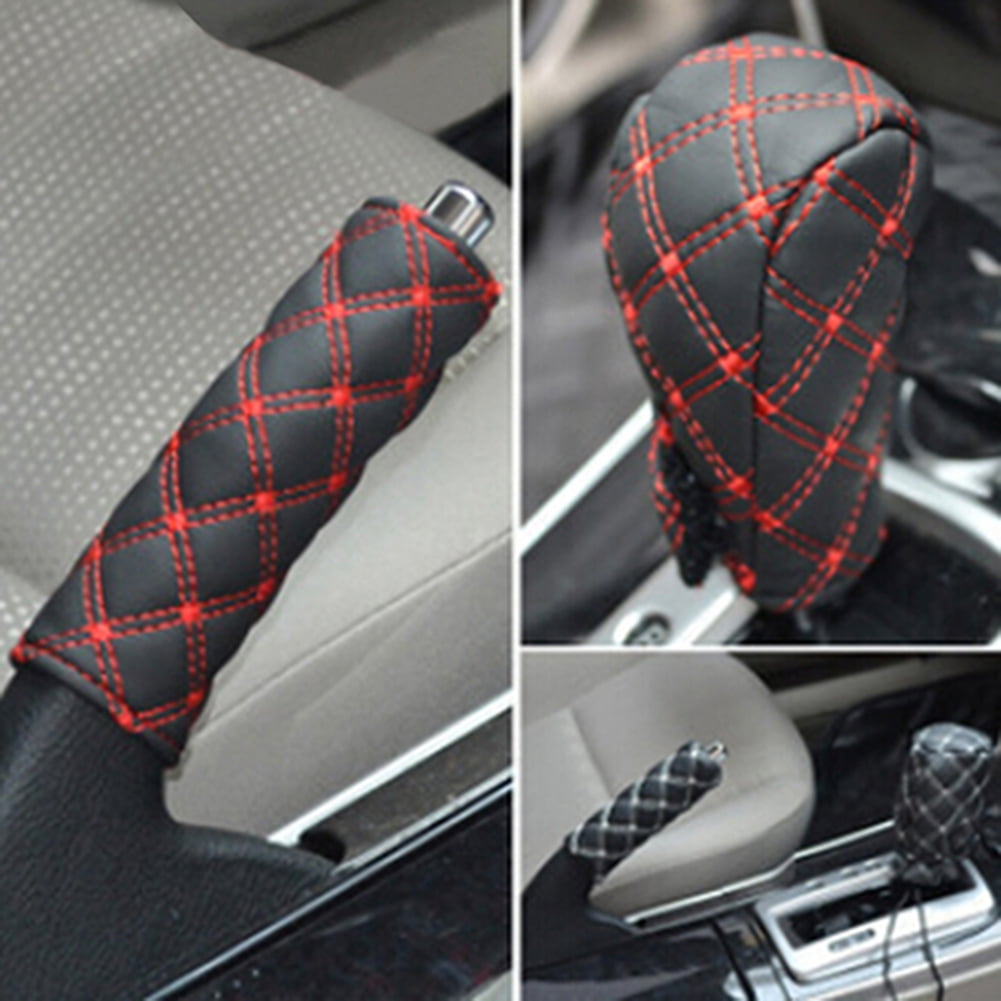 Tshsdpx Car Faux Leather Gear Shift Knob Cover Hand Brake Cover Sleeve ...
