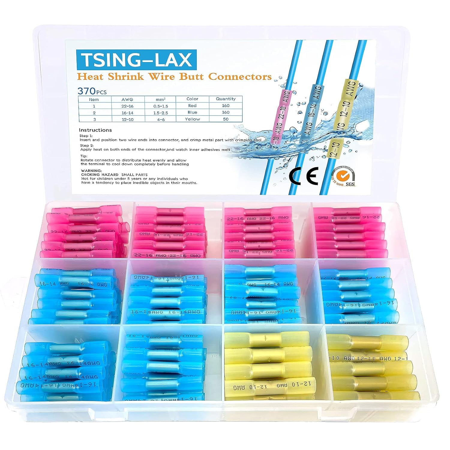 Tsinglax 370pcs Heat Shrink Butt Connectors Kit,Insulated Waterproof ...